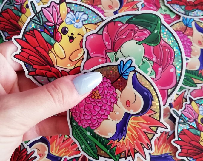 Set of 3 Glitter Pokémon Stickers Pikachu/ Héricendre/ Germignon - Etsy