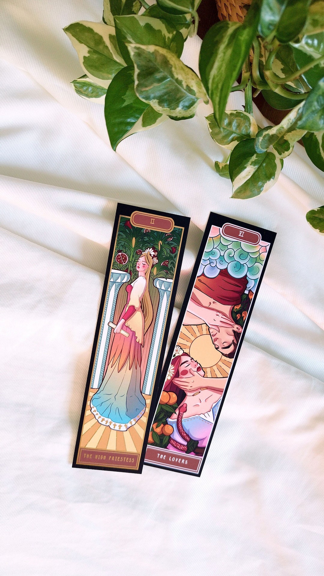 Tarot Bookmark the Lovers the High Priestess / Gold Foil Bookmark ...