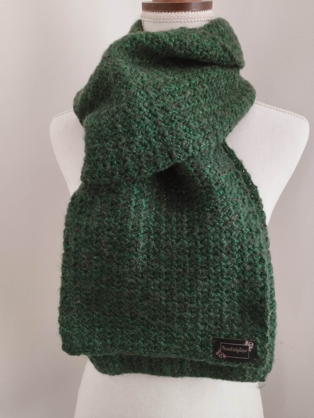 Green Scarf in Wool Handmade Crochet - Etsy