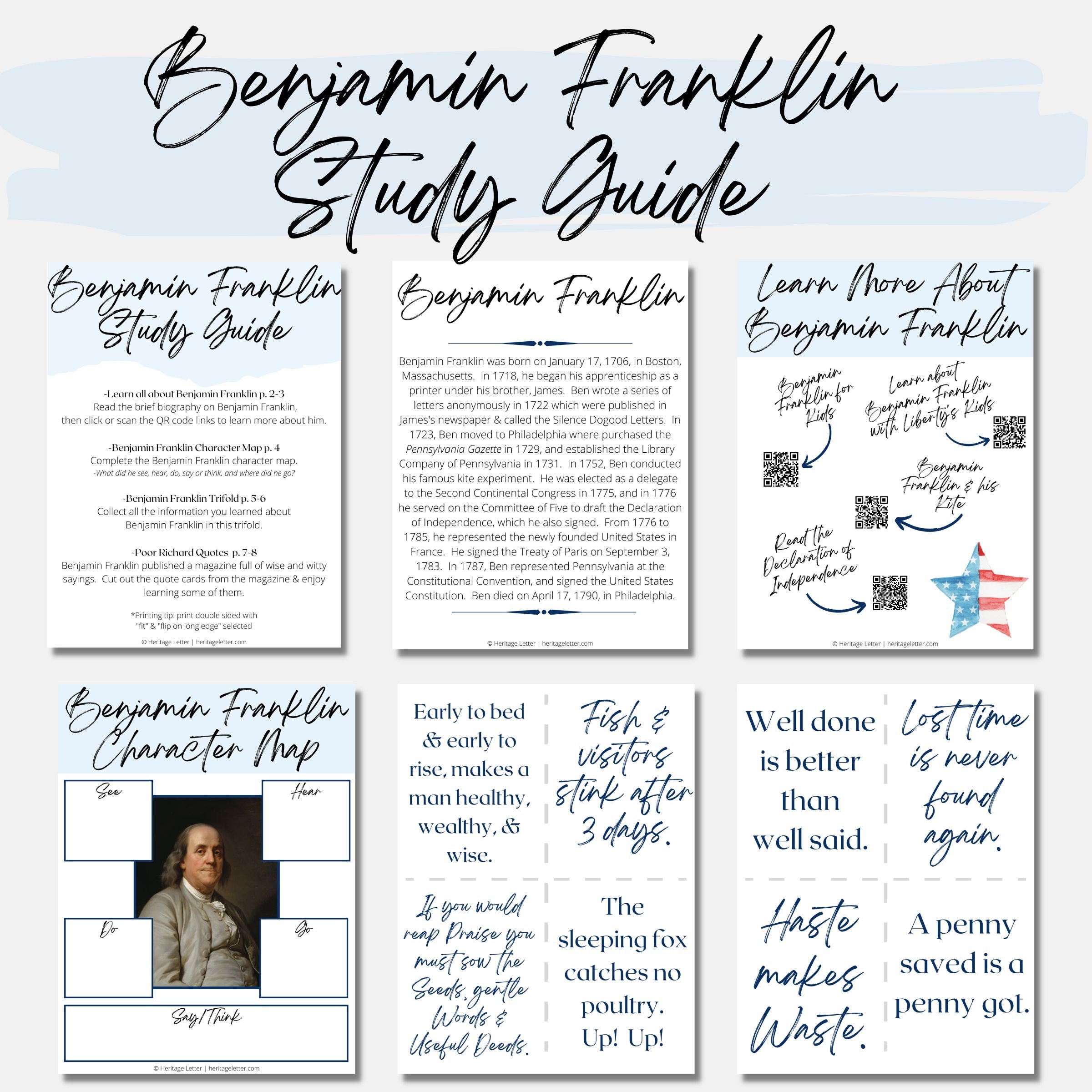 Benjamin Franklin Unit Study, American History Printable (digital ...