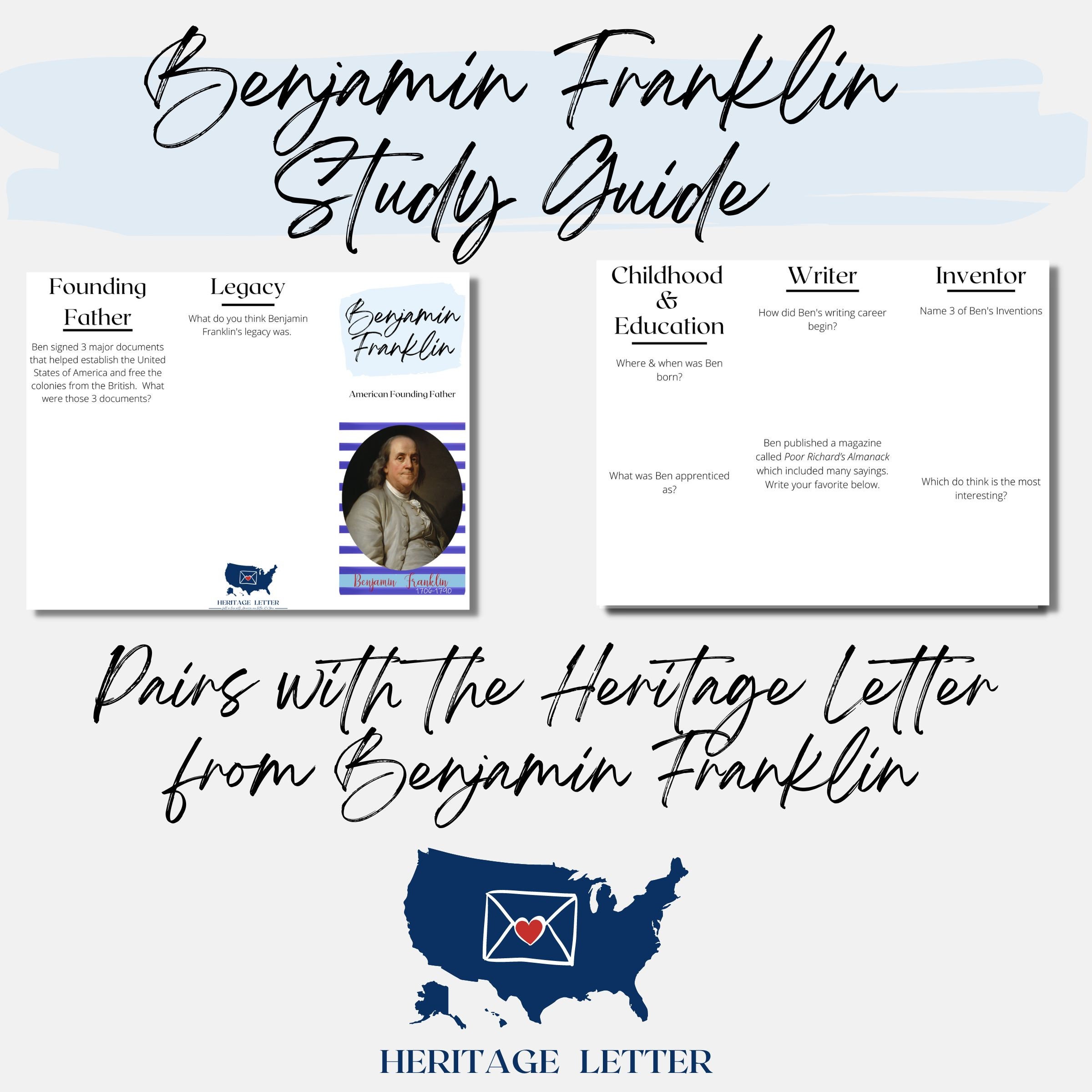 Benjamin Franklin Unit Study, American History Printable (digital ...