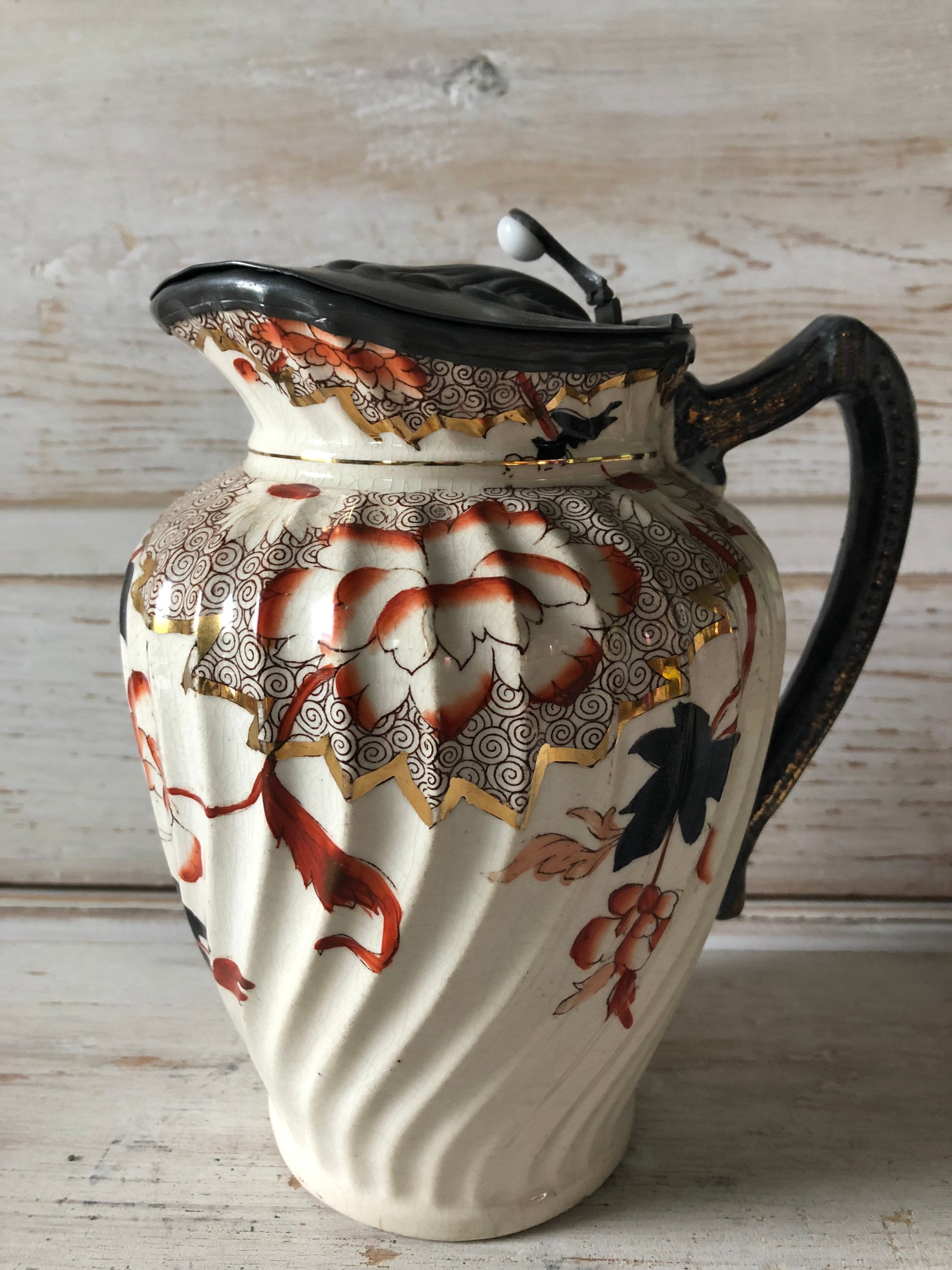 Antique Imari Style Pitcher With Pewter Lid C. 19th Century - Etsy