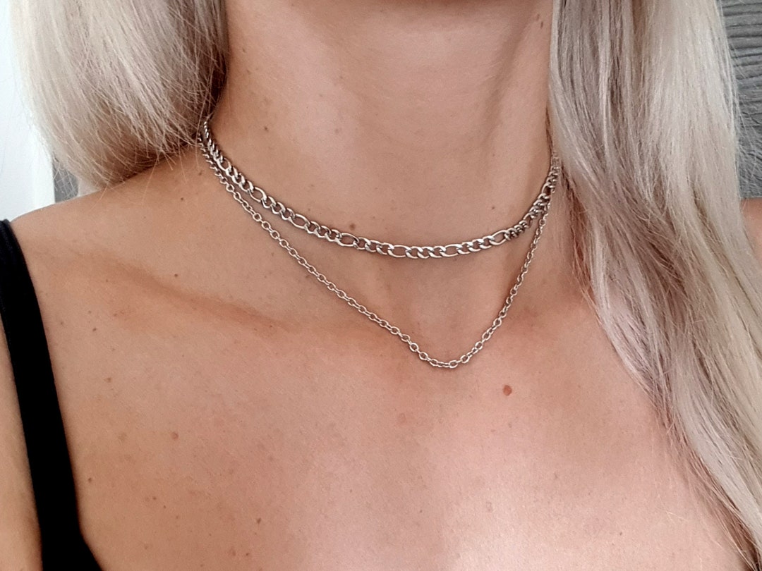 Layered Necklace Set, Figaro Chain, Aesthetic Necklace, Popular Right ...