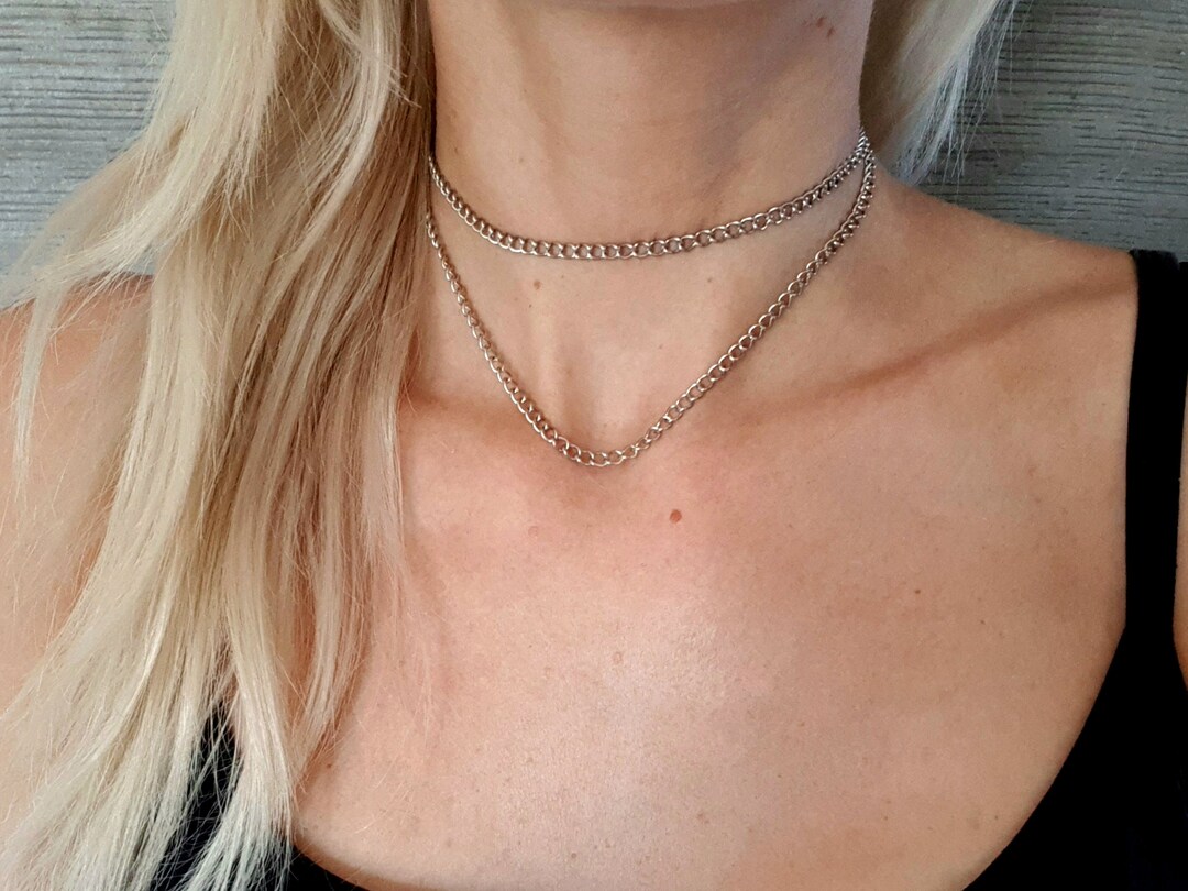 Thick Chain Necklace, Double Stranded Choker, Chokers Necklaces, Choker ...