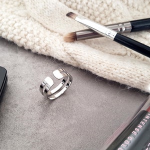 2 Pcs/set, Silver Cuff Rings, Triple Band Ring, Resizable Double Layer ...