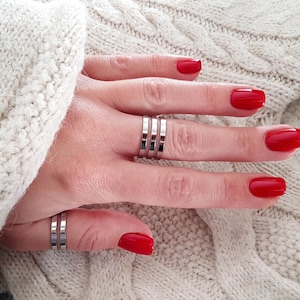 2 Pcs/set, Silver Cuff Rings, Triple Band Ring, Resizable Double Layer ...