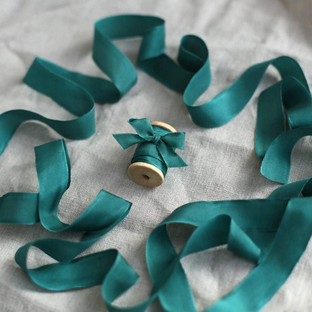 Emerald ~ Teal Green Silk Ribbon, 2cm Wide Teal Silk Ribbon, Teal ...