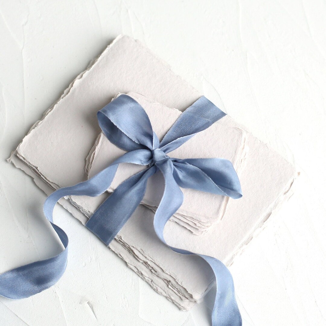 Steel Blue 2cm Wide Wedding Stationery Ribbon, Raw Edge Habotai Silk ...