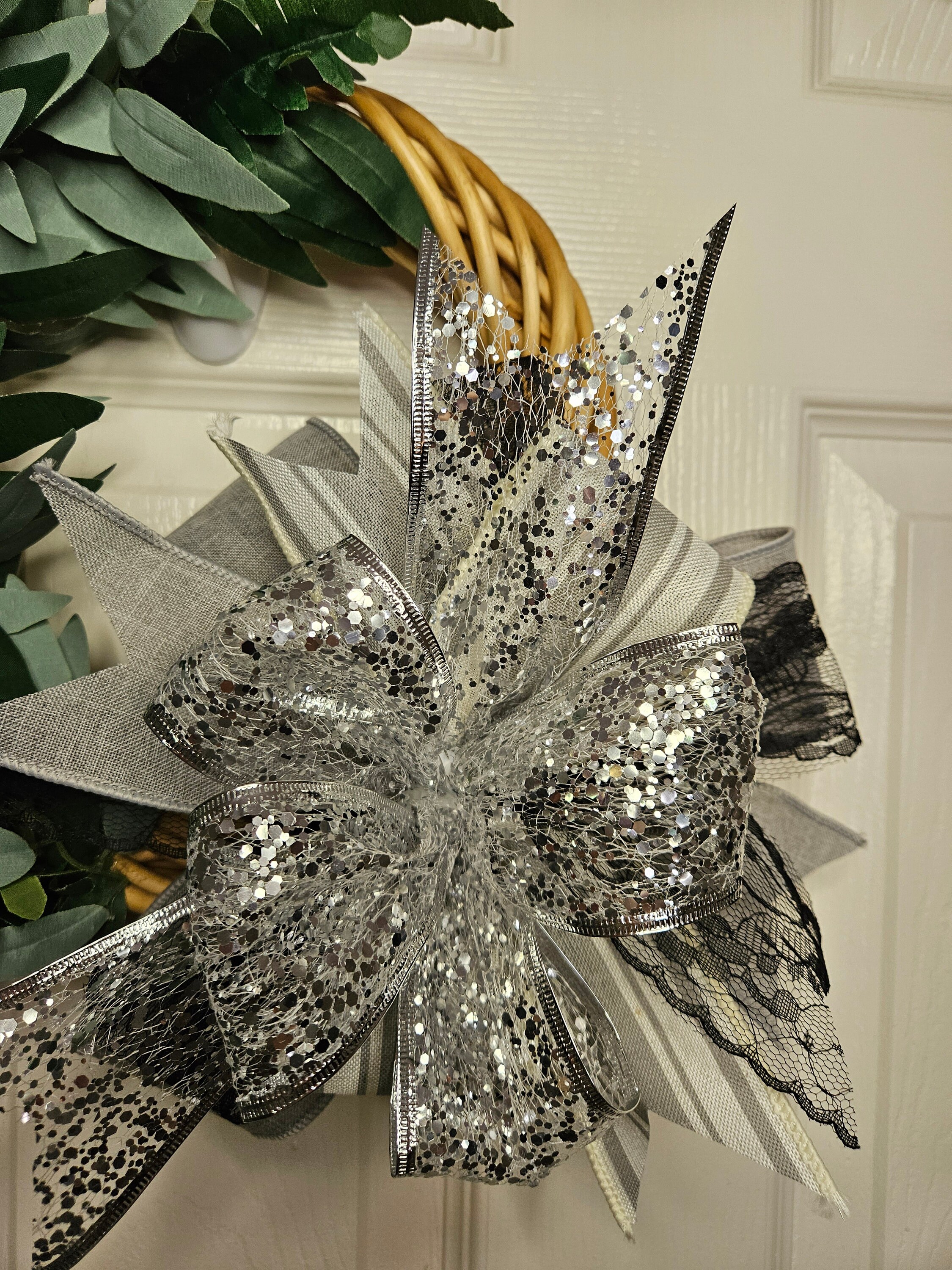 Grey and White, Black, and Silver Bow for a Wreath, Lantern, Party ...
