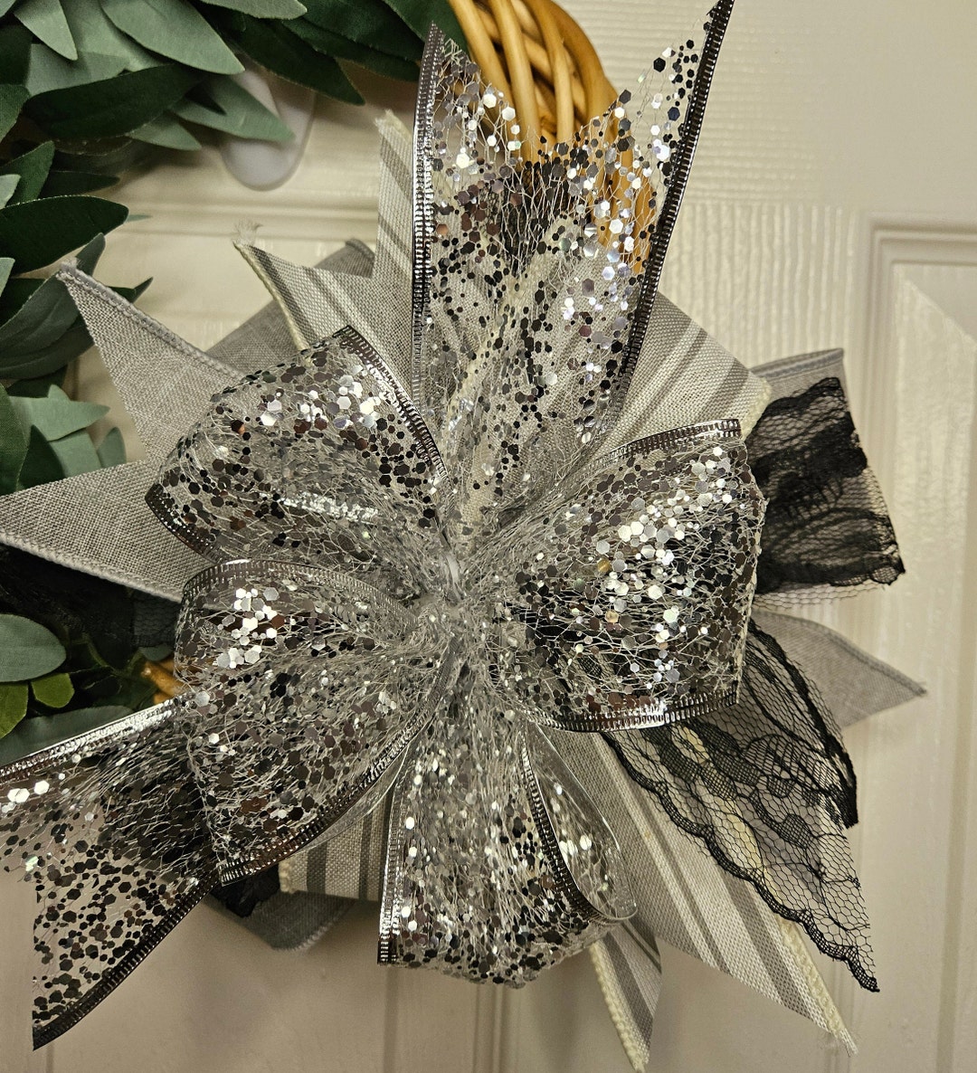Grey and White, Black, and Silver Bow for a Wreath, Lantern, Party ...