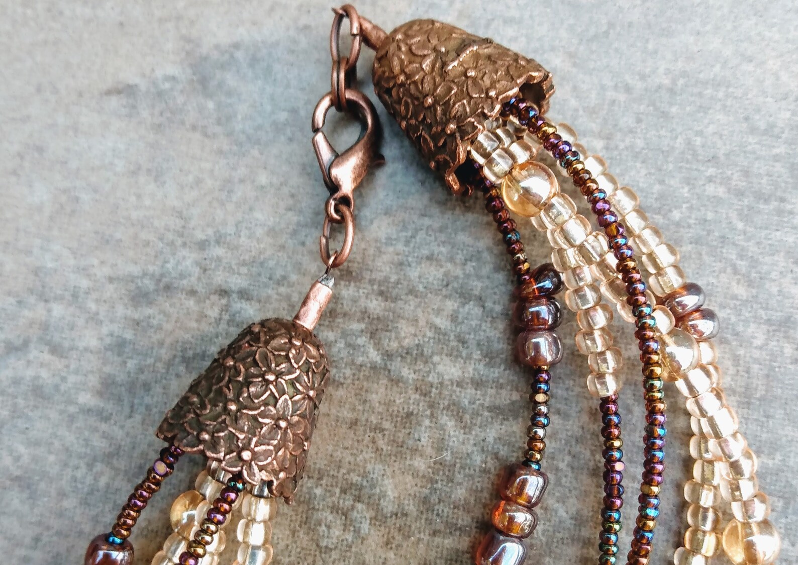 Multi-strand Necklace Beige and Brown Delicate Beadwork - Etsy Canada