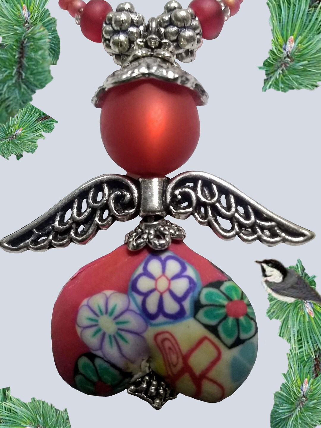 Red Angel Necklace, Hand-painted Angel, Metal Angel Wings - Etsy