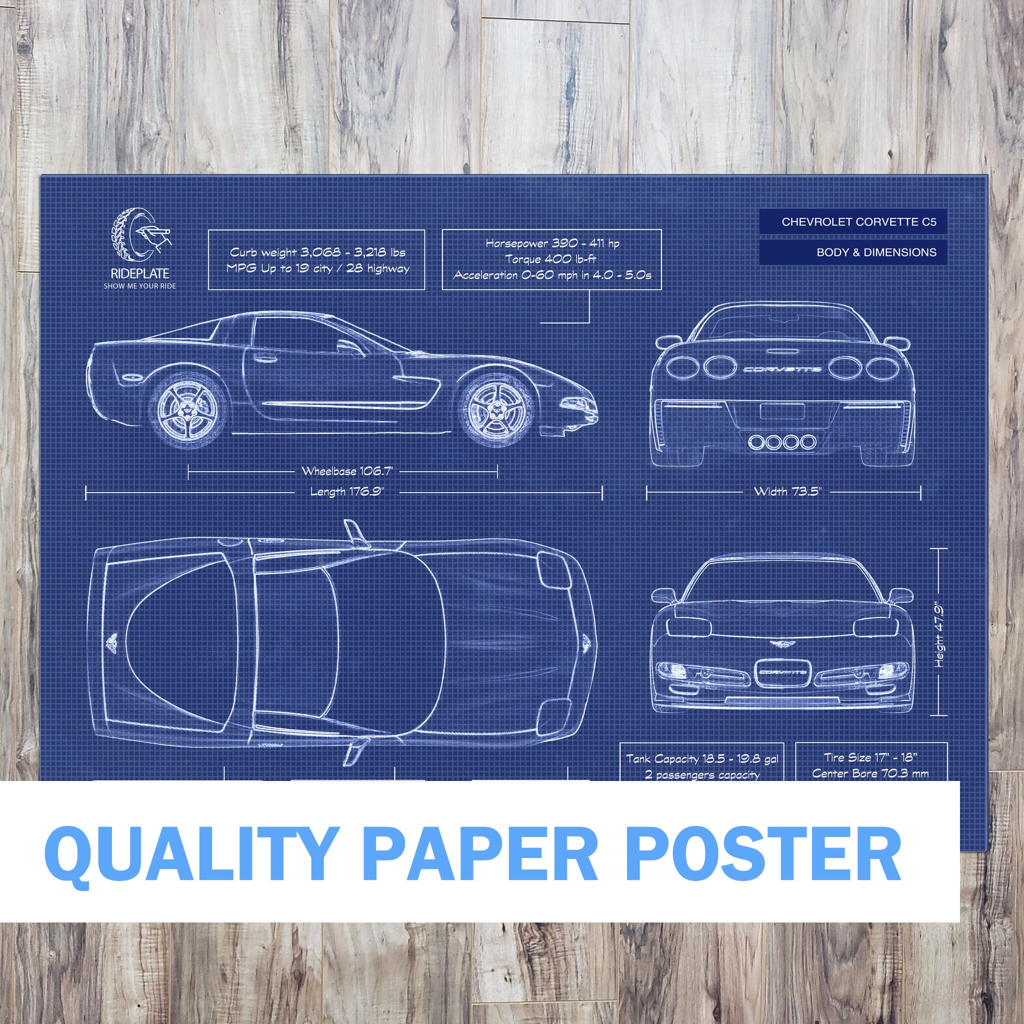 Chevy Corvette C5 Print in Blue 1997 2004 Non Framed - Etsy