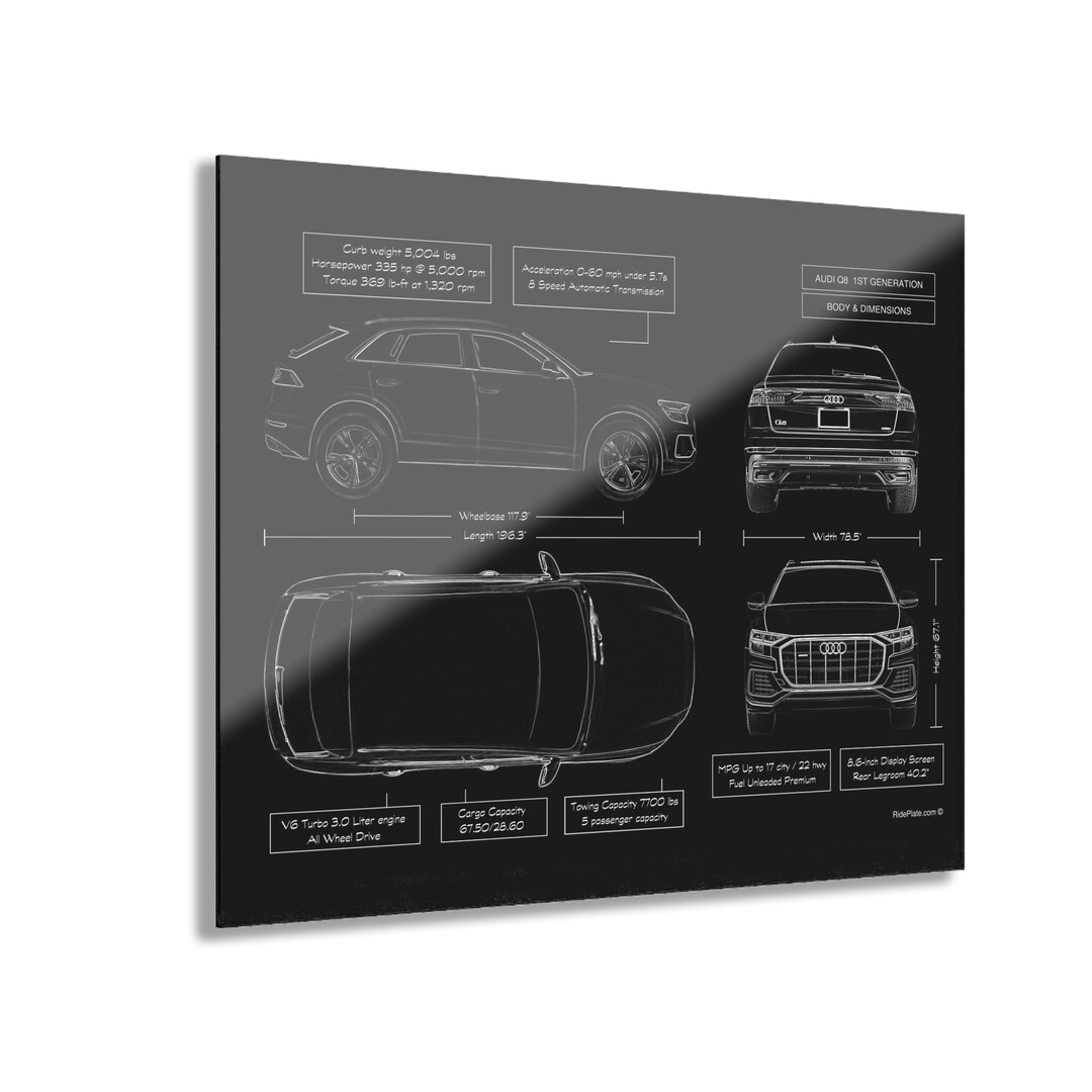 Audi Q8 1st Generation 2019 2023 Blueprint Acrylic Poster in Black ...