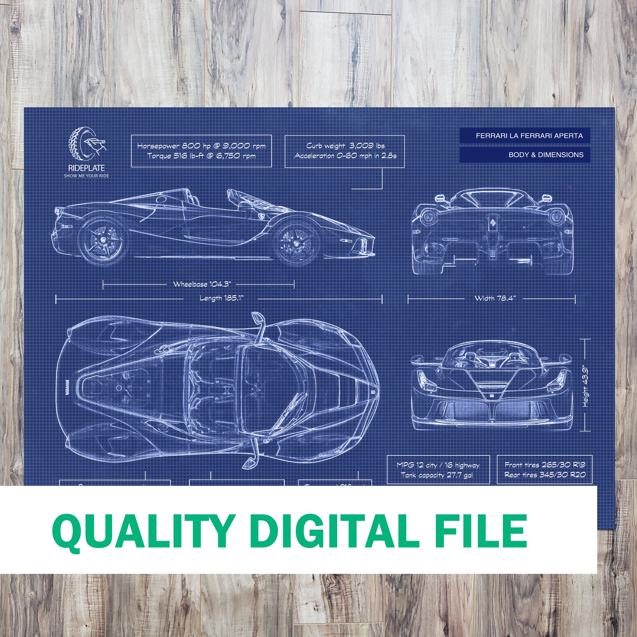 Ferrari La Ferrari Digital Blueprint Poster Car Enthusiast Gift ...