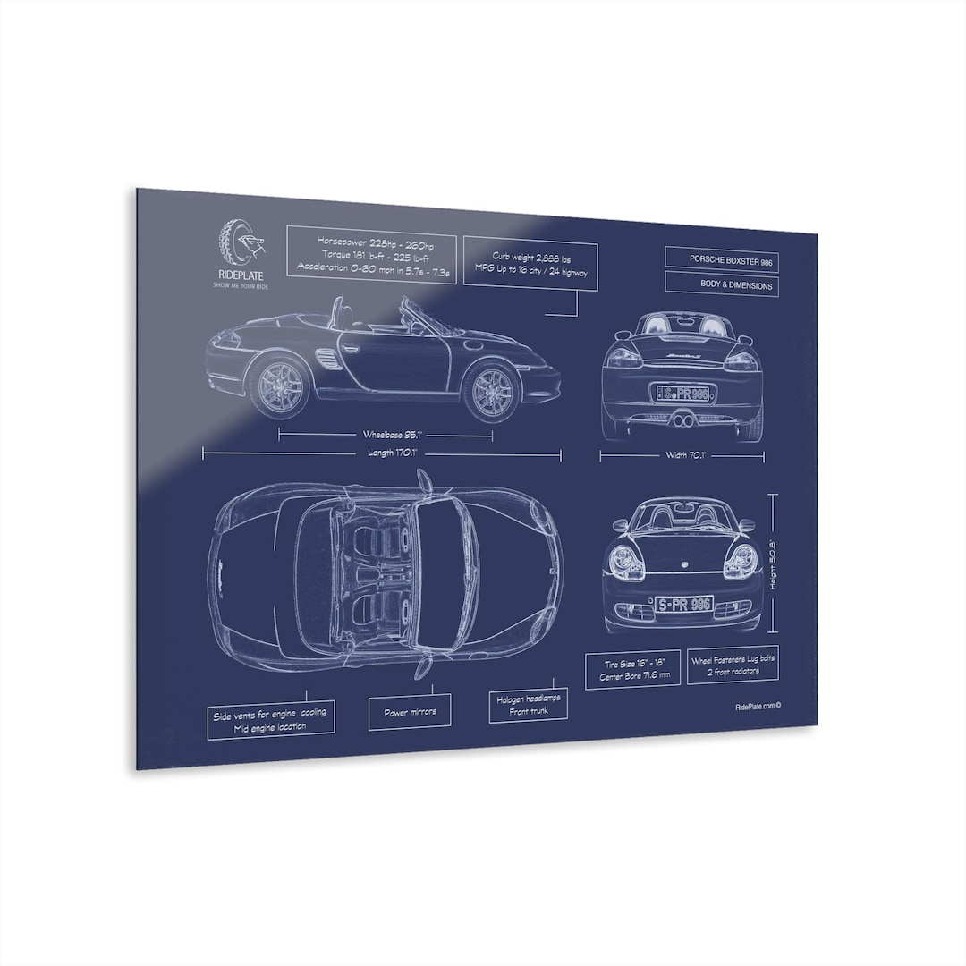 Porsche Boxster 986 Blueprint Acrylic Poster in Blue 1994 2004 Car ...