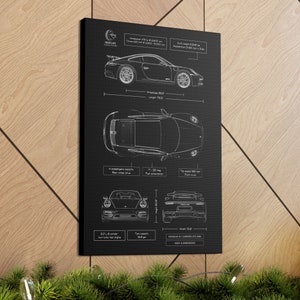 Porsche 911 Carrera GTS 992 Blueprint Canvas in Black | Gift for Him ...