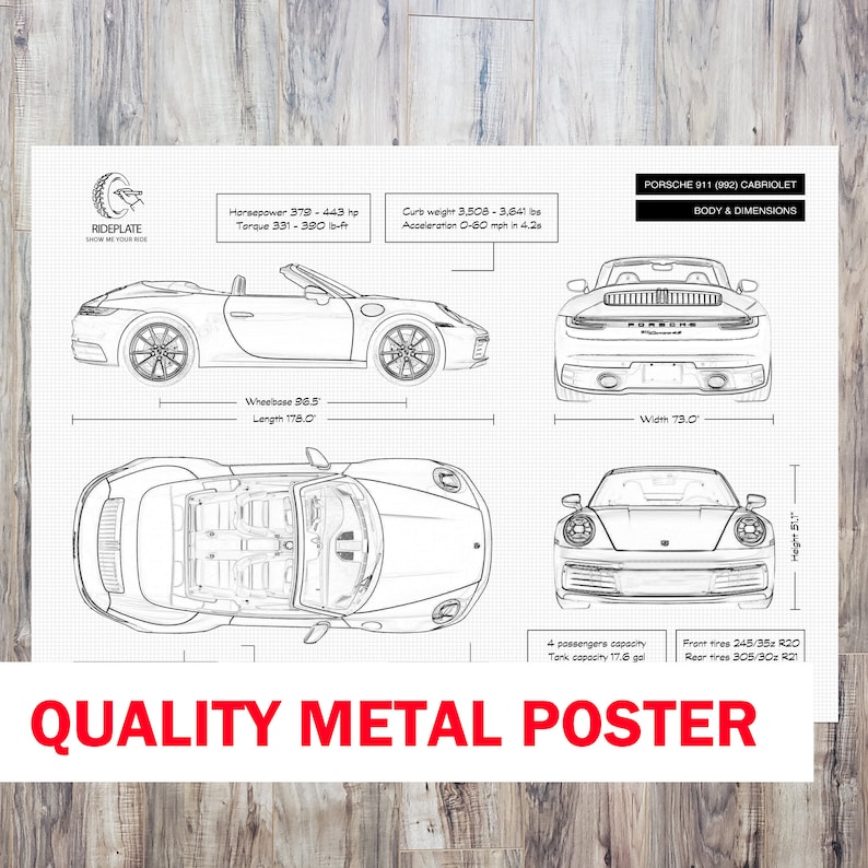 Porsche 911 992 Cabriolet Blueprint Metal Poster 2019-2020 - Etsy