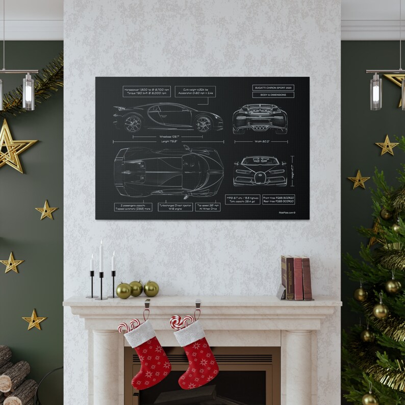 Bugatti Chiron Blueprint Canvas in Black 2020 Gift for Him Car ...
