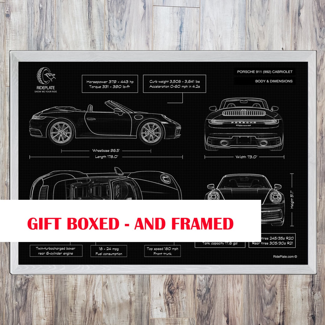 Porsche 911 992 Cabriolet Blueprint Poster Automotive Wall - Etsy
