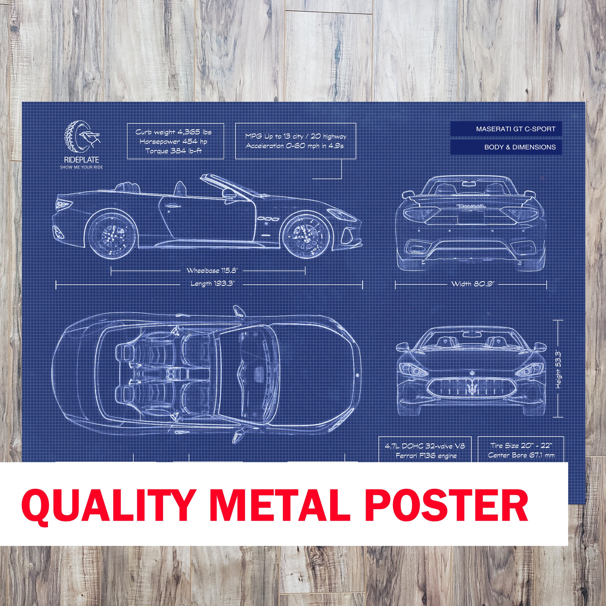 Maserati GT C Sport 2012-2019 Blueprint Poster High - Etsy