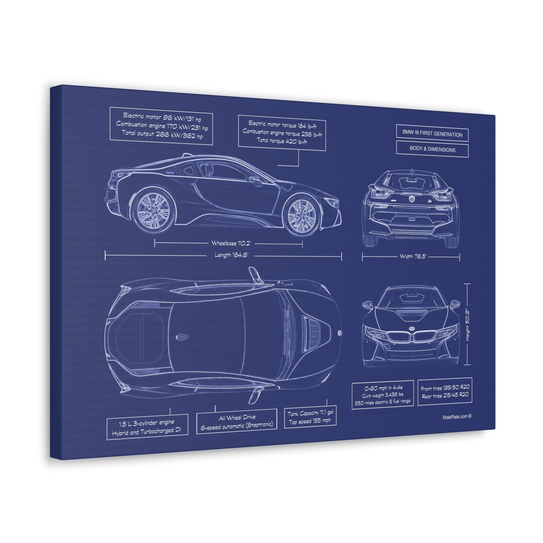 BMW I8 Blueprint Canvas in Blue - Etsy