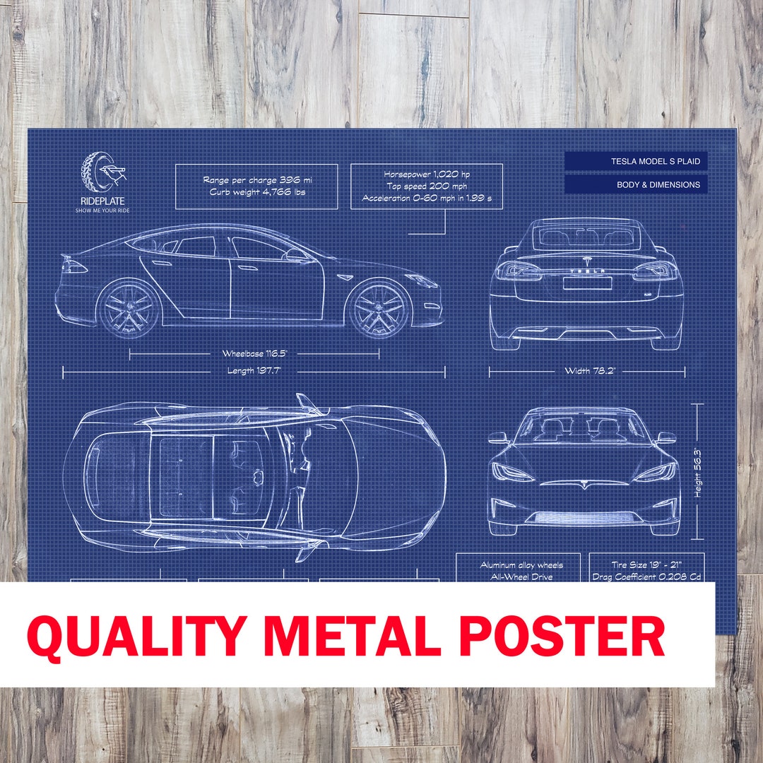 Tesla Model S Plaid 3rd Generation Automotive Exclusive Blueprint Metal ...