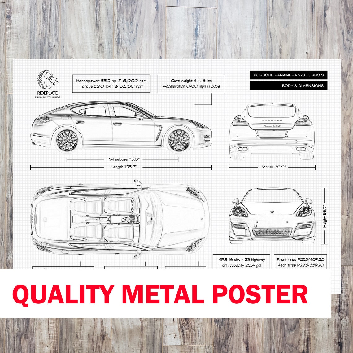 Porsche Panamera 970 Turbo S Blueprint Metal Poster - Etsy