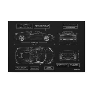 Chevrolet Corvette C8 Convertible Blueprint Canvas in Black | 2020 ...