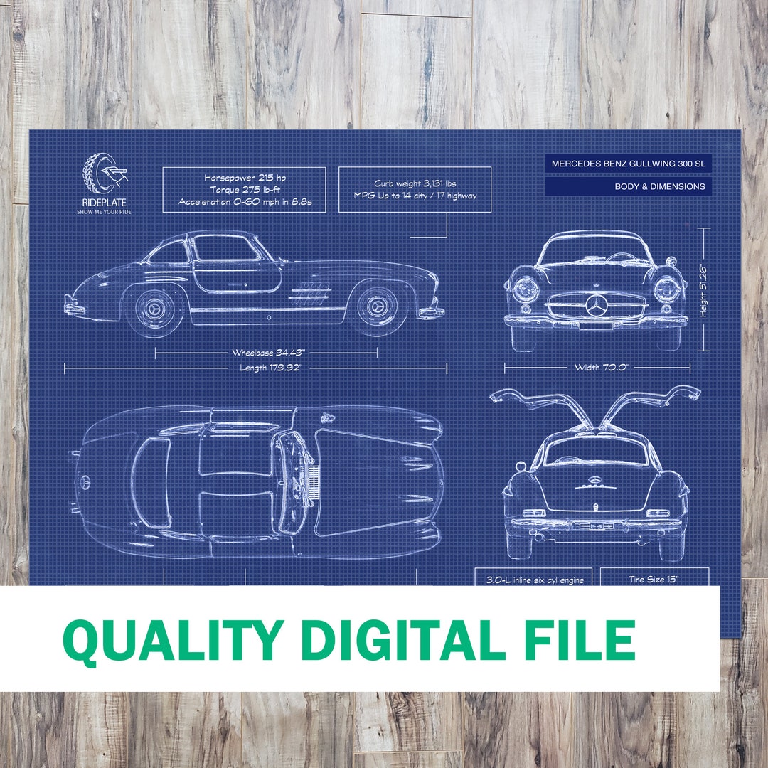 Mercedes Benz 300 SL Gullwing Digital Blueprint | High Quality Digital ...