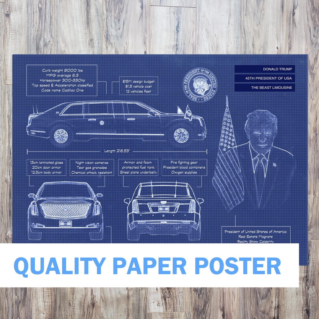Donald Trump Presidential Cadillac Limousine | Print in Blue | Non ...