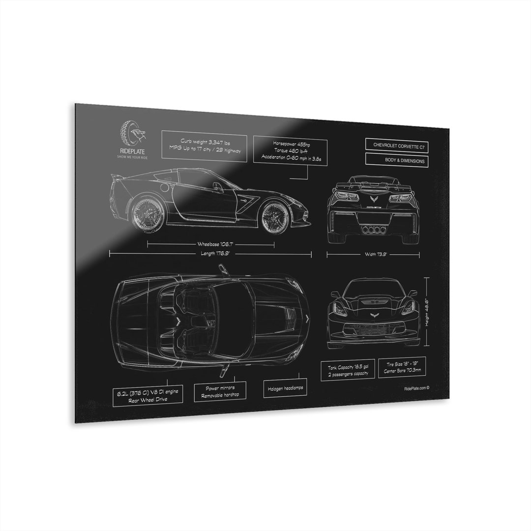 Chevrolet Corvette C7 Blueprint Acrylic Poster in Black 2014 - Etsy