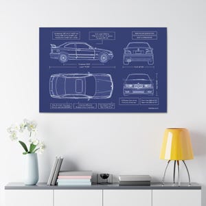 E36 M3 BMW Blueprint Canvas in Blue 1990 2000 Gift for Him Car ...