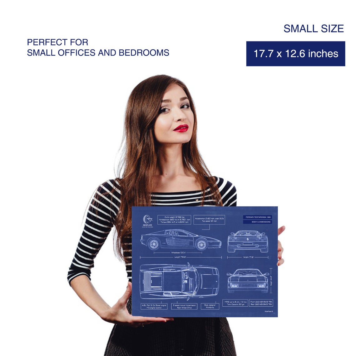 Ferrari Testarossa Blueprint Metal Poster Car Drawing High | Etsy