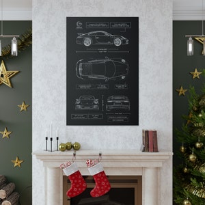 Porsche 911 Carrera GTS 992 Blueprint Canvas in Black | Gift for Him ...