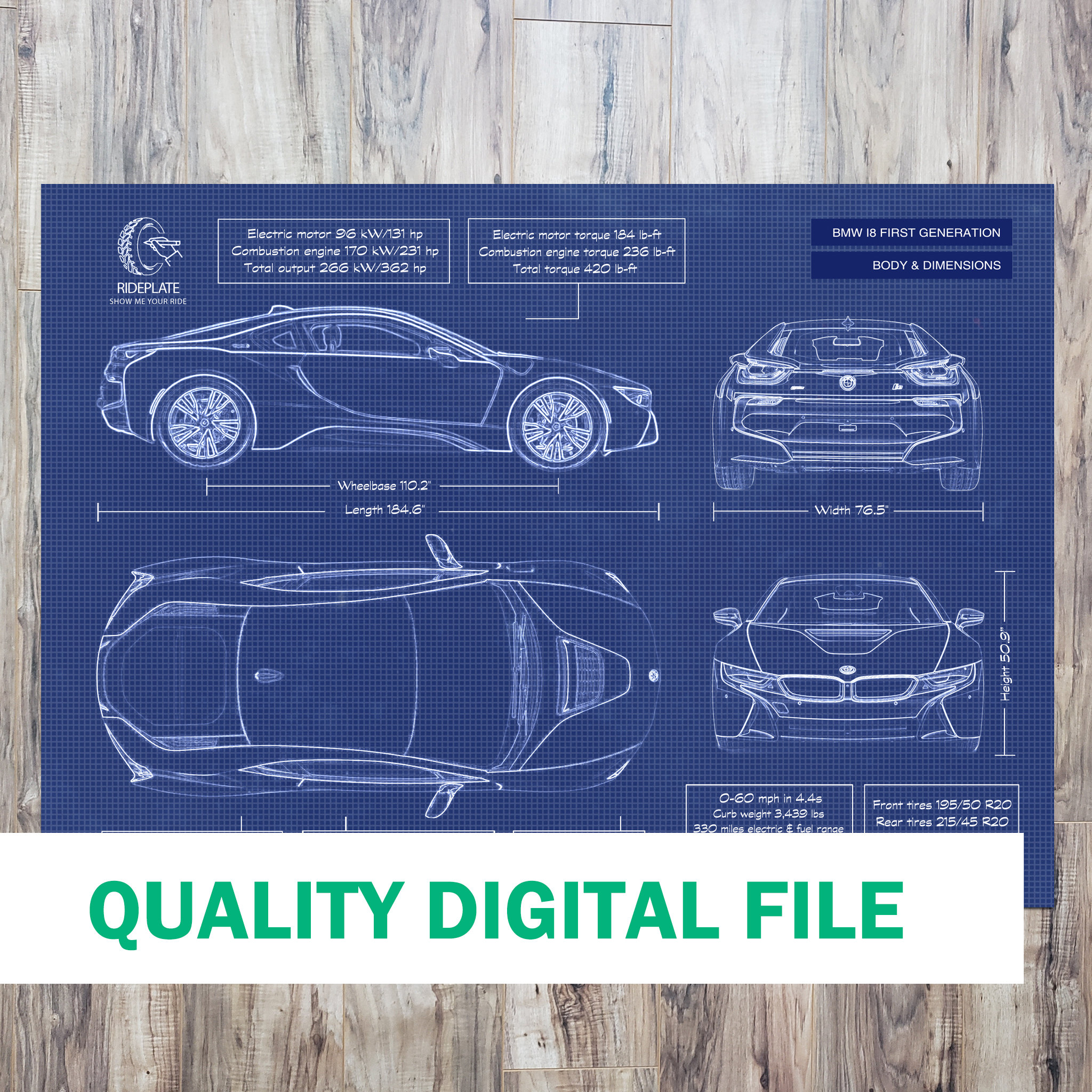 BMW I8 Digital Blueprint Poster High Quality Digital File Car ...