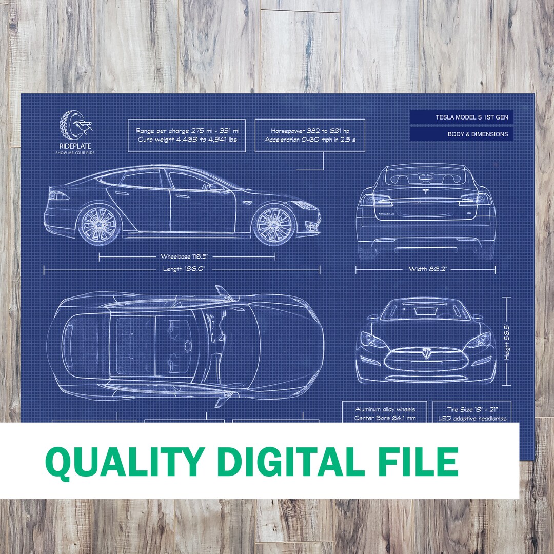 Tesla Model S 1st Generation 2012 2016 Blueprint DIGITAL - Etsy