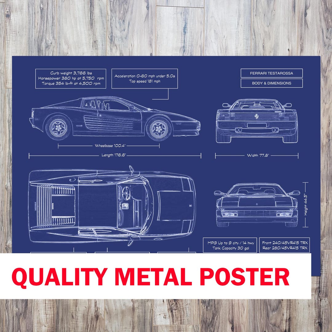 Ferrari Testarossa Metal Poster – Iconic Supercar Wall Art, Custom Gift ...