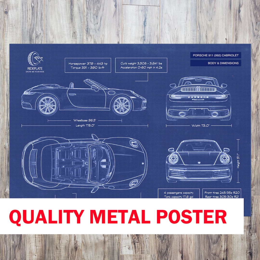 Porsche 911 992 Cabriolet Blueprint Metal Poster 2019-2023 - Etsy