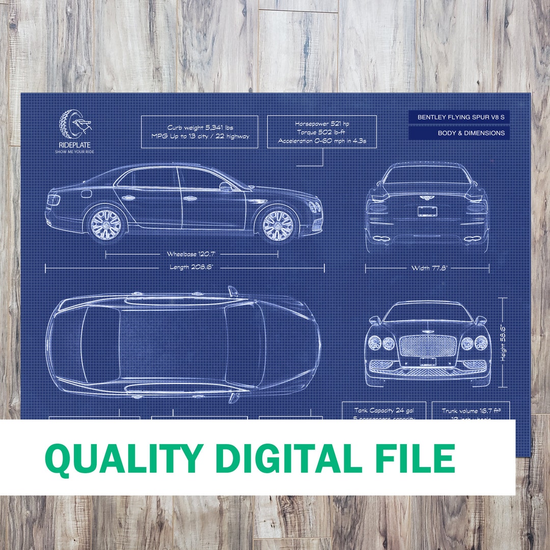 Bentley Flying Spur Digital Blueprint Poster | High Quality Digital ...