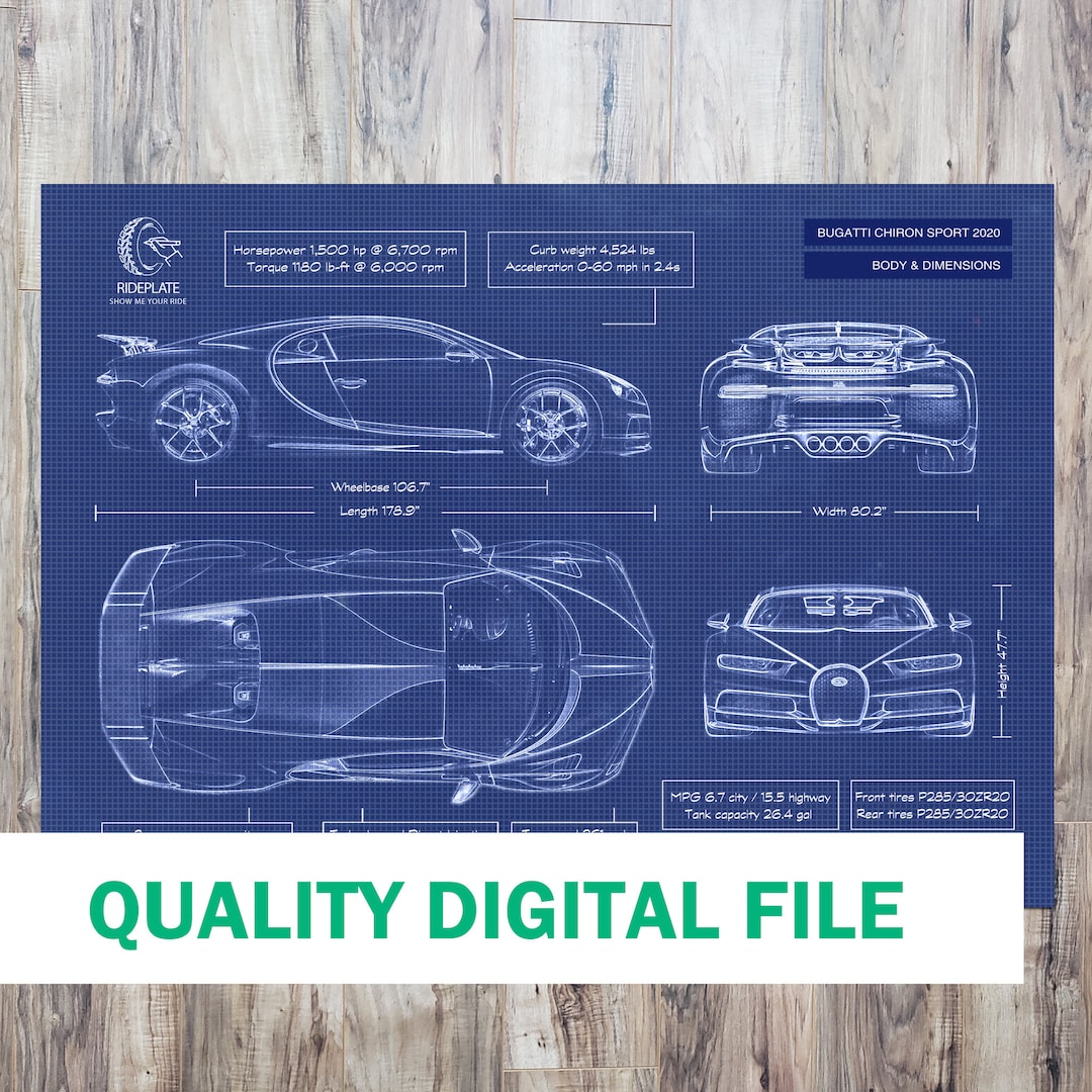 Bugatti Chiron Digital Blueprint Poster | High Quality Digital File ...