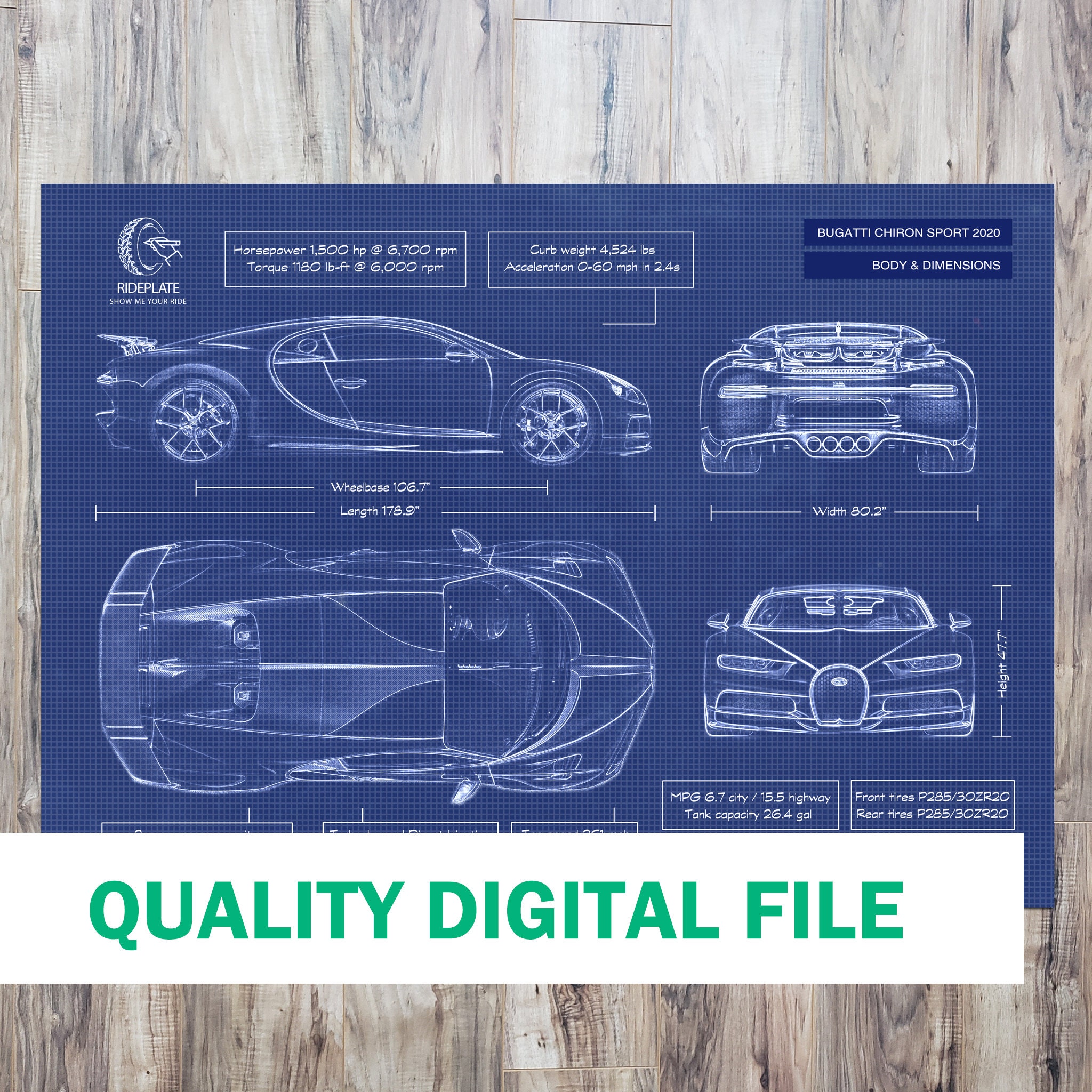 Bugatti Chiron Digital Blueprint Poster | High Quality Digital File ...