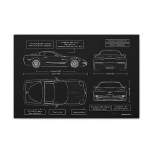 Chevrolet Corvette C5 Blueprint Canvas in Black | 2014 - 2019 | Gift ...