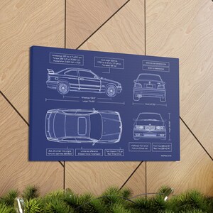 E36 M3 BMW Blueprint Canvas in Blue 1990 2000 Gift for Him Car ...