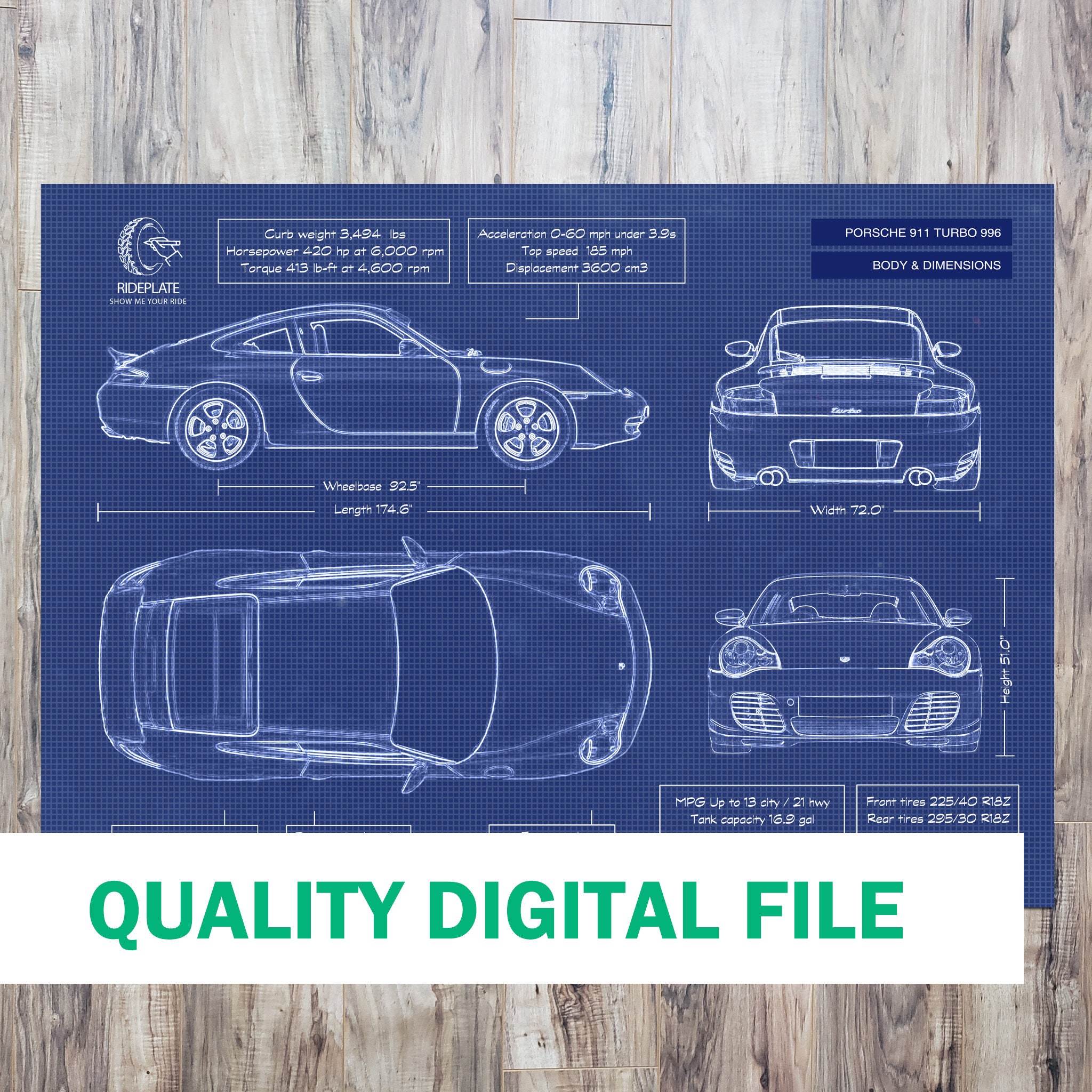 Porsche 911 Turbo (996) Blueprint Digital File | 1997 – 2004 | Car ...