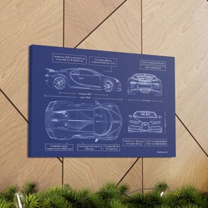 Bugatti Chiron Blueprint Canvas in Blue | 2020 | Gift for Him Dad ...