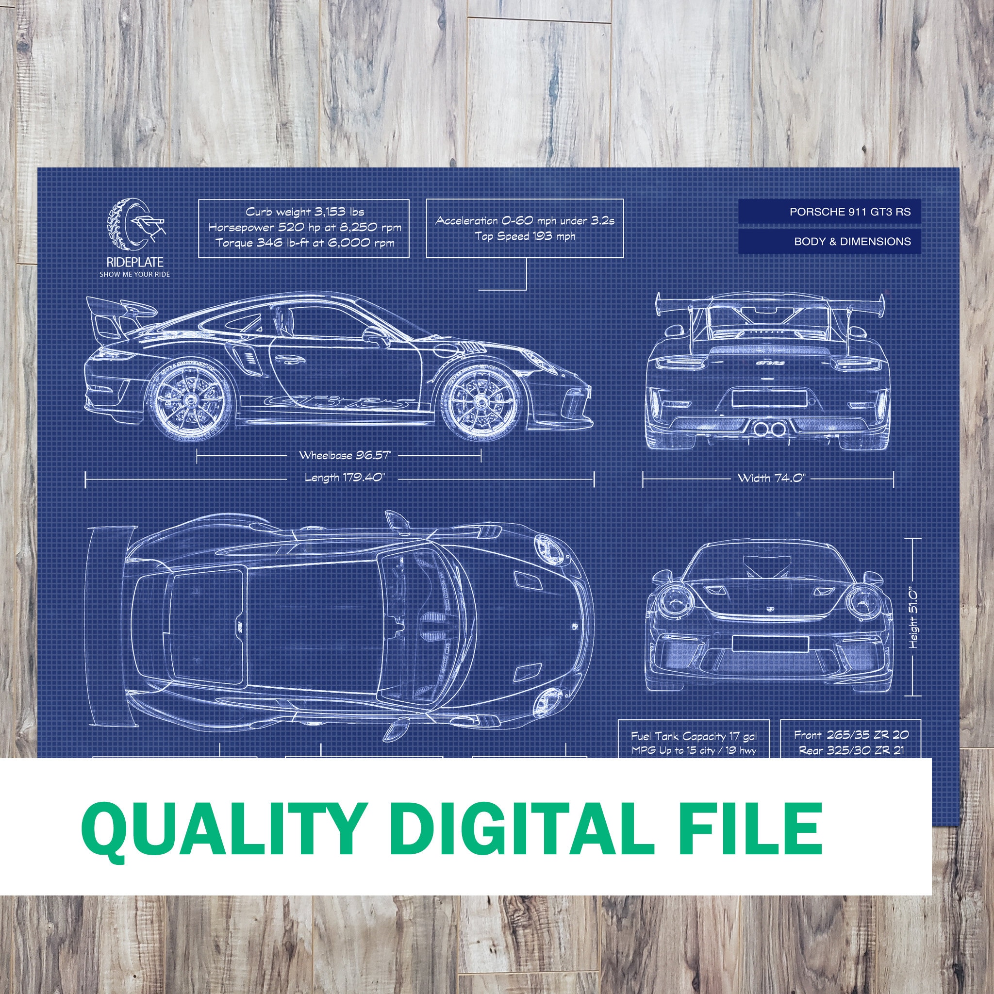 Porsche GT3 RS Digital Blueprint File 2018 2019 Car - Etsy