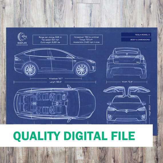 Tesla Model X 2016 2023 Blueprint DIGITAL File Car Lover Gift Automotive Wall Art Garage Office Decor Metal Wall Decor Etsy