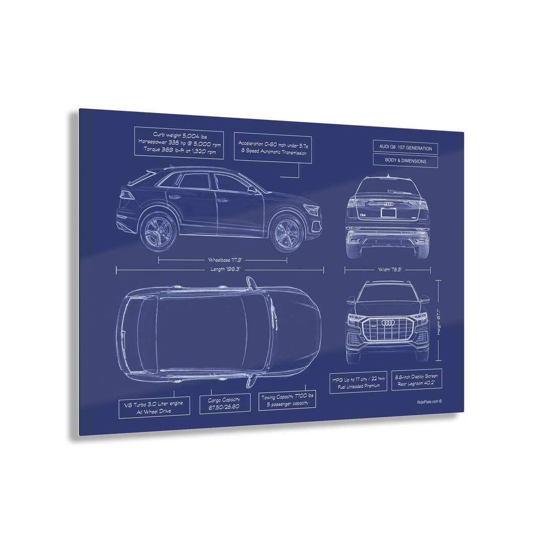Audi Q8 1st Generation | 2019 - 2023 | Blueprint Acrylic Poster in Blue ...