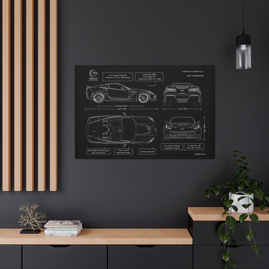Chevy Corvette C7 Blueprint Canvas in Black 2014 2019 - Etsy